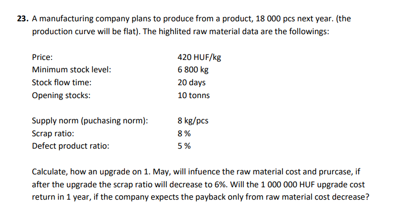 Solved 23. A manufacturing company plans to produce from a | Chegg.com