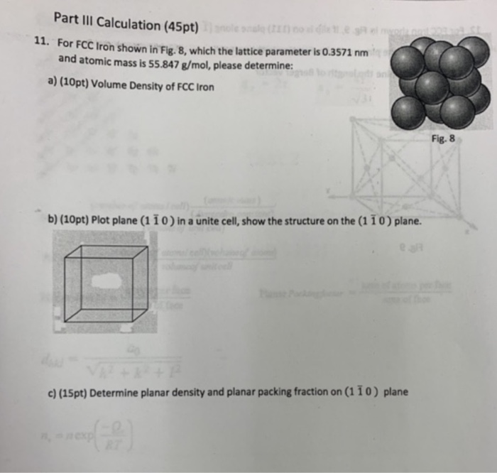 Solved Part III Calculation (45pt) 11. For FCC Iron shown in | Chegg.com