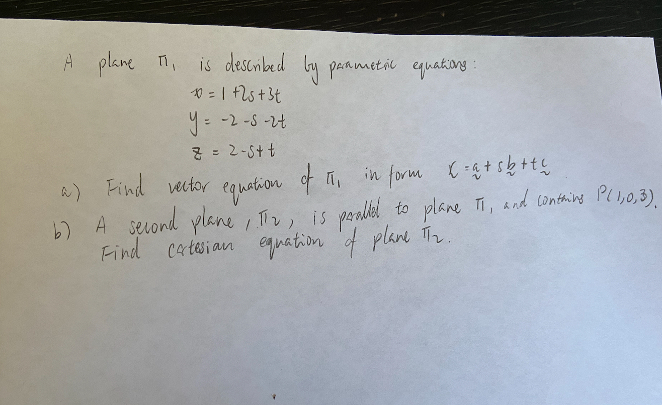 Solved A plane π1 ﻿is described by prametic | Chegg.com