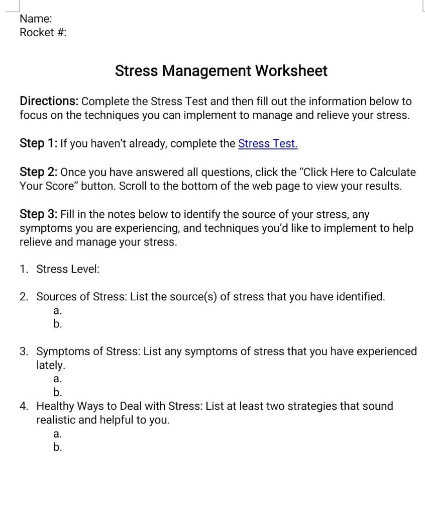 Stress Management Worksheets