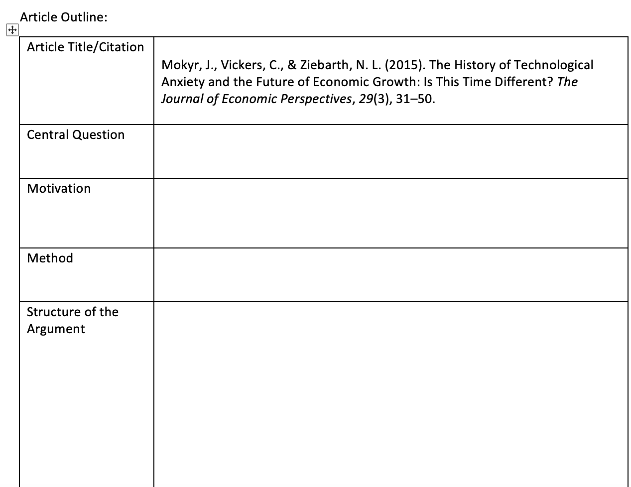 Article Outline: Article Title/Citation Mokyr, J., | Chegg.com