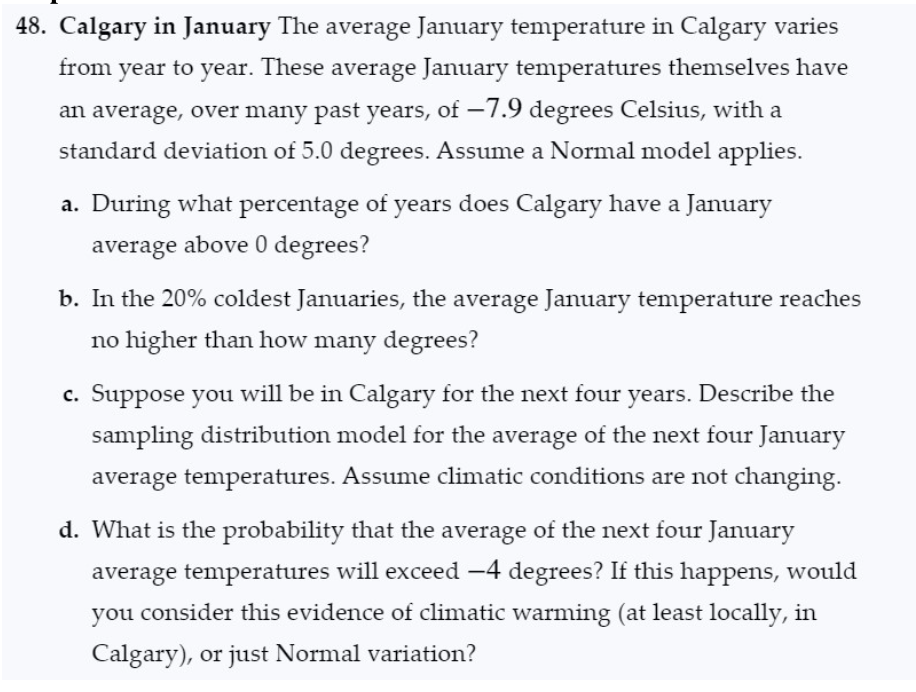 Solved 8. Calgary in January The average January temperature | Chegg.com