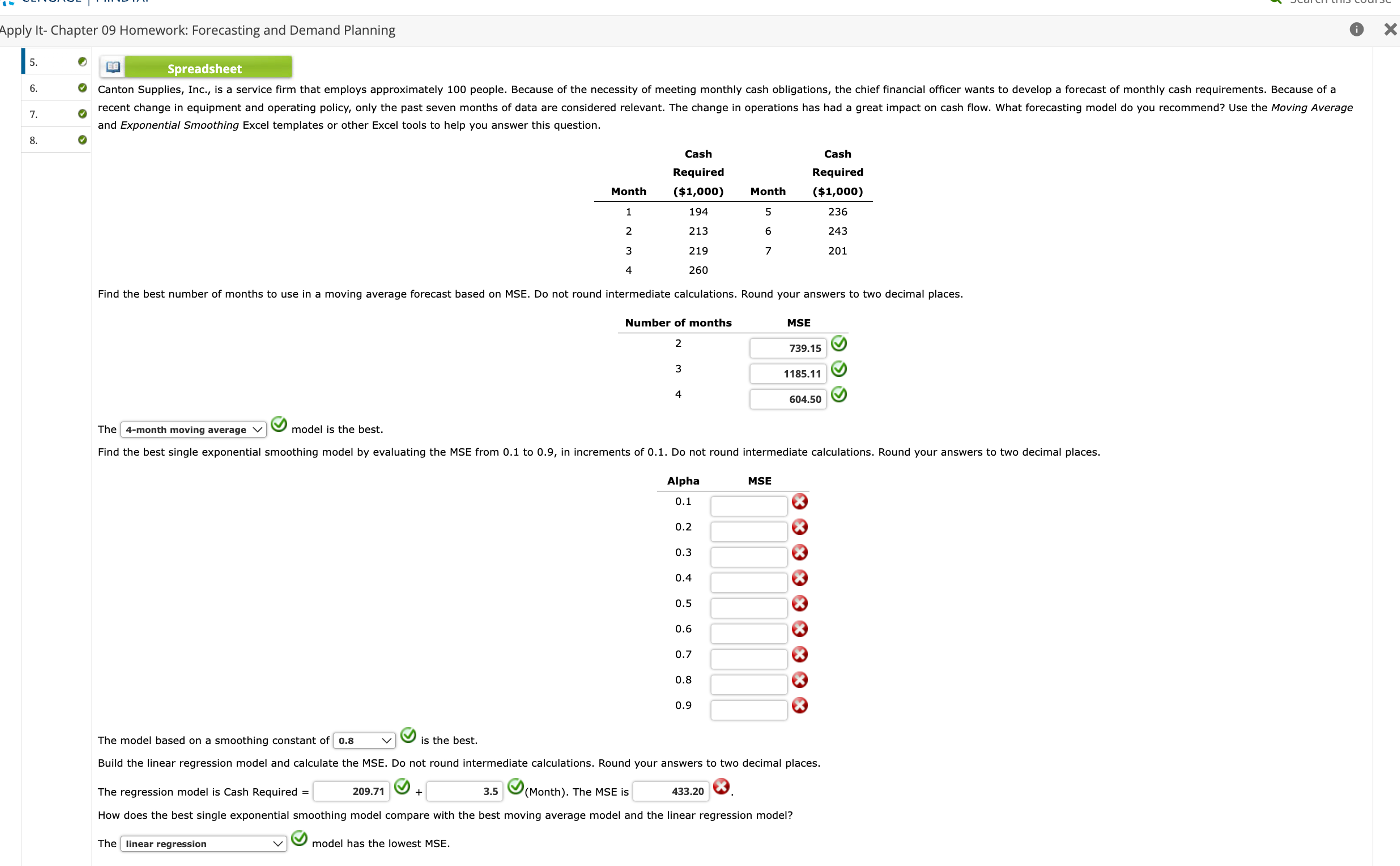 Solved Exponential Smoothing Excel Templates Or Other Excel 2310