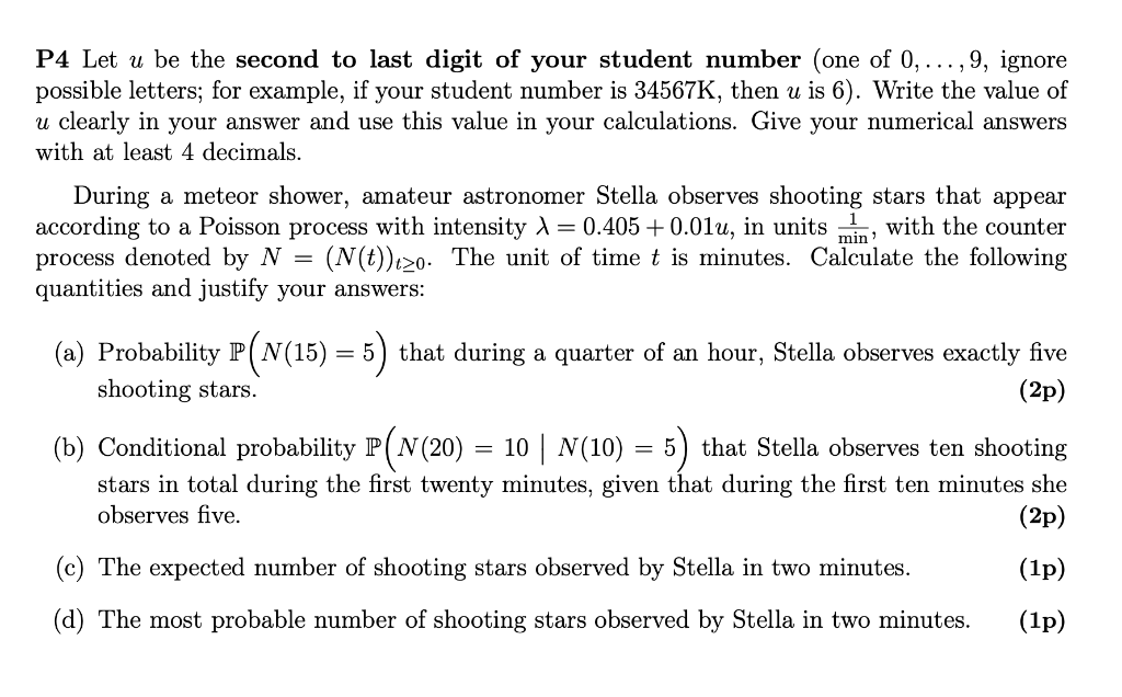 Solved P4 Let u be the second to last digit of your student | Chegg.com