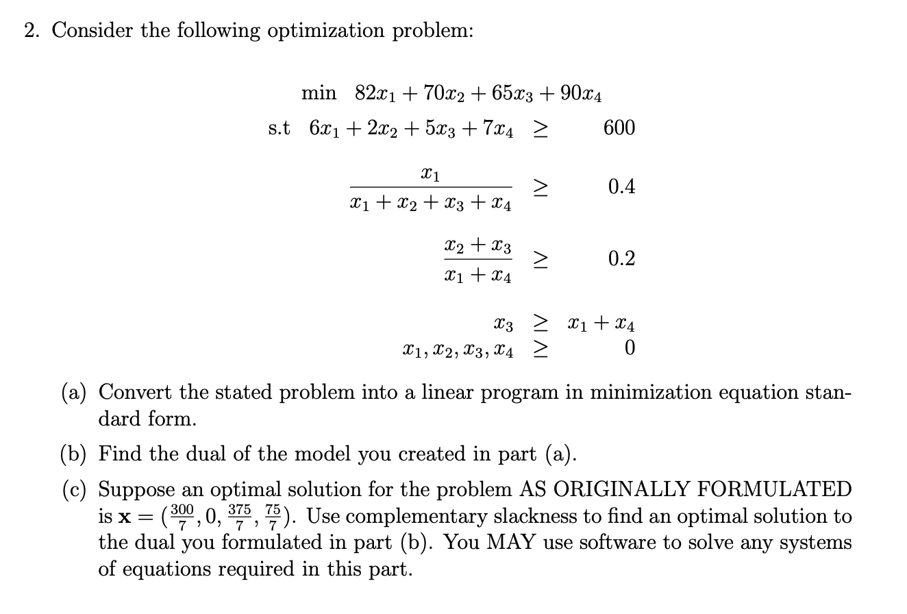 Solved 2 Consider The Following Optimization Problem Min