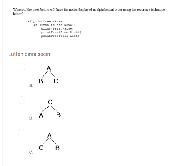 Solved Which of the trees below will have the nodes | Chegg.com