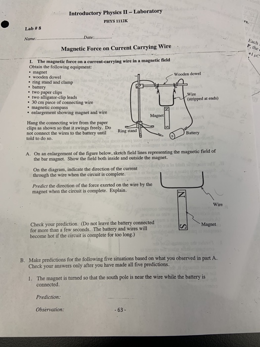 Solved Introductory Physics II -Laboratory PHYS 1112K Lab W8 | Chegg.com
