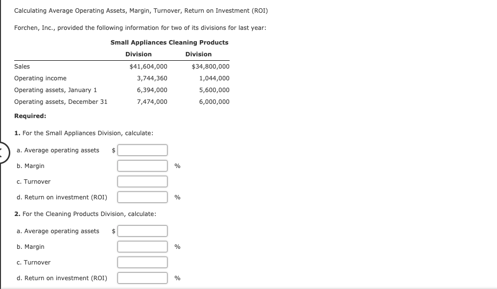 Solved Calculating Average Operating Assets, Margin, | Chegg.com