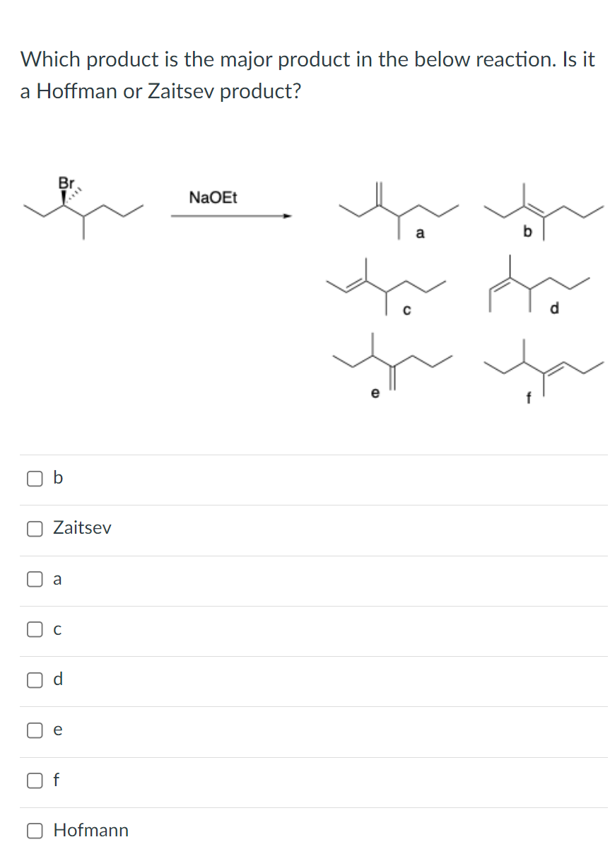 Solved Which product is the major product in the below | Chegg.com