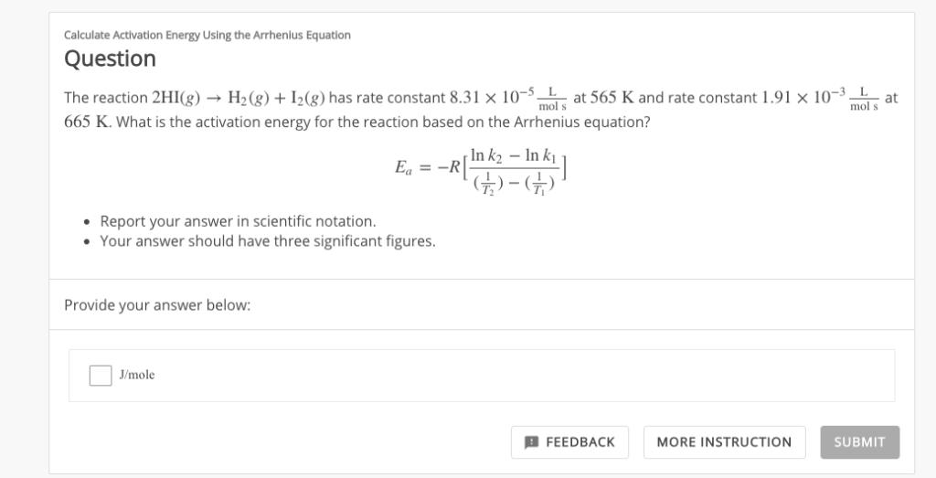 Solved Calculate Activation Energy Using the Arrhenius | Chegg.com