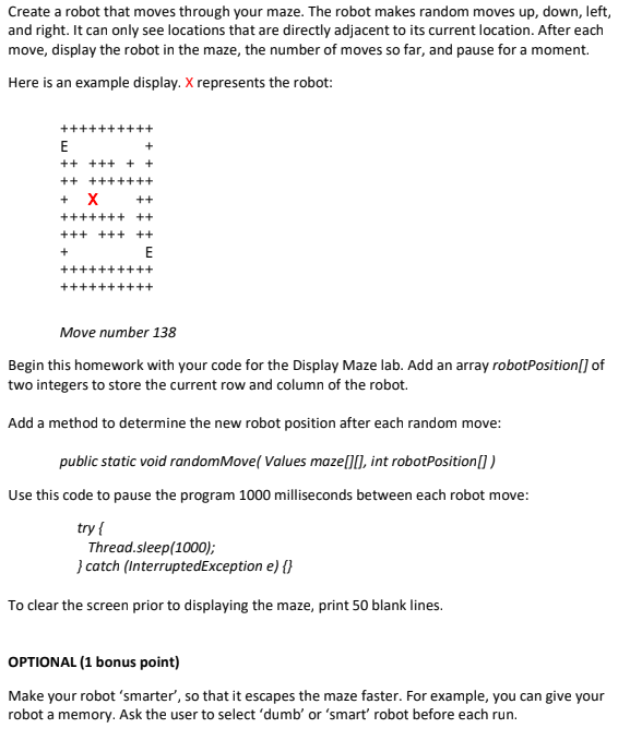 Solved Create a robot that moves through your maze. The | Chegg.com