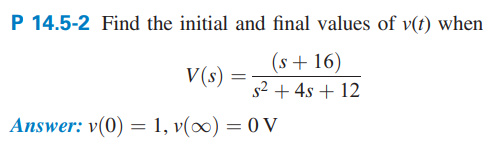 Solved P 14.5-2 Find the initial and final values of v(t) | Chegg.com