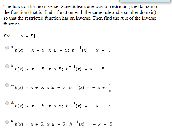 Solved The function has no inverse. State at least one way | Chegg.com