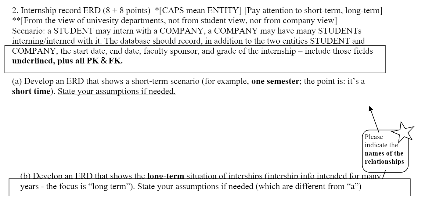Solved 2. Internship record ERD ( 8+8 points) ∗ [CAPS mean | Chegg.com