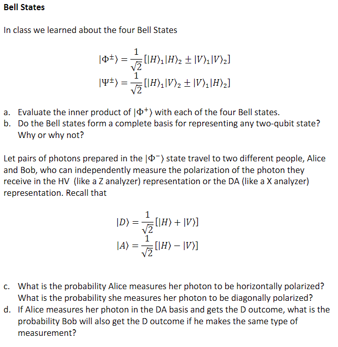 In class we learned about the four Bell States | Chegg.com