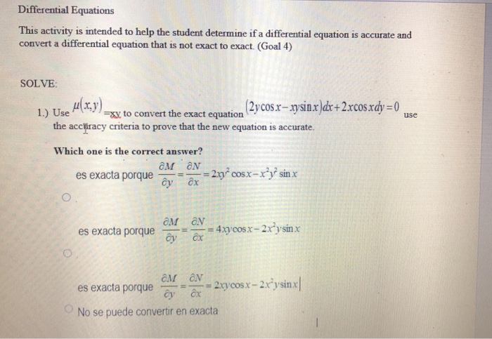 Solved Differential Equations This activity is intended to | Chegg.com