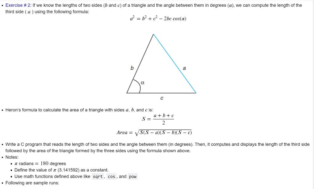 Solved • Exercise # 2: If we know the lengths of two sides | Chegg.com