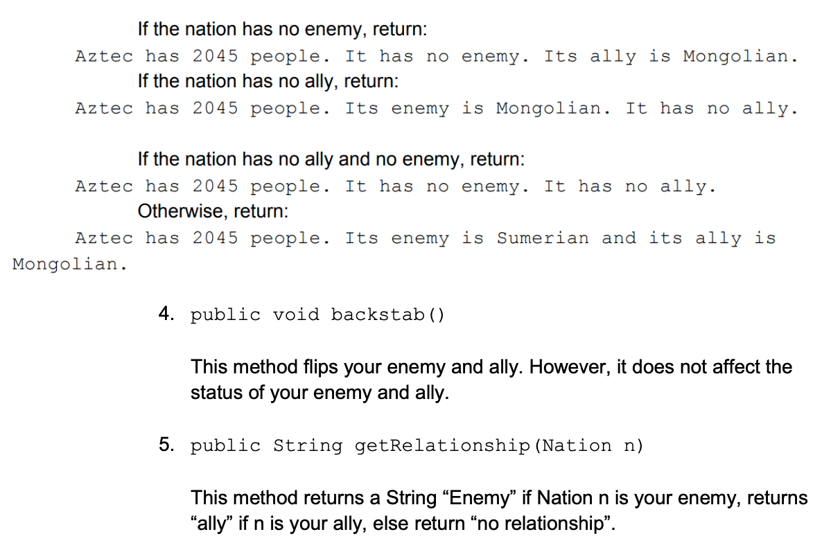 Solved 1) Create a class called Nation. Instance variables: | Chegg.com