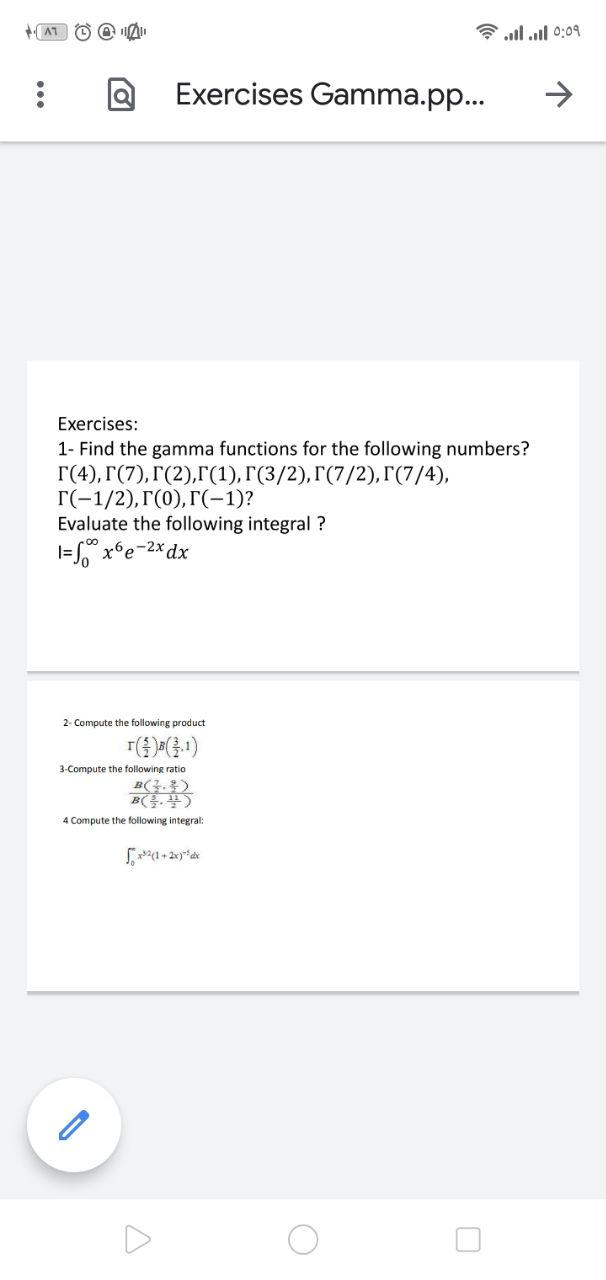 Solved 47 ۵:۵۹ ال. ااه. چ Exercises Gamma.pp... Exercises: | Chegg.com
