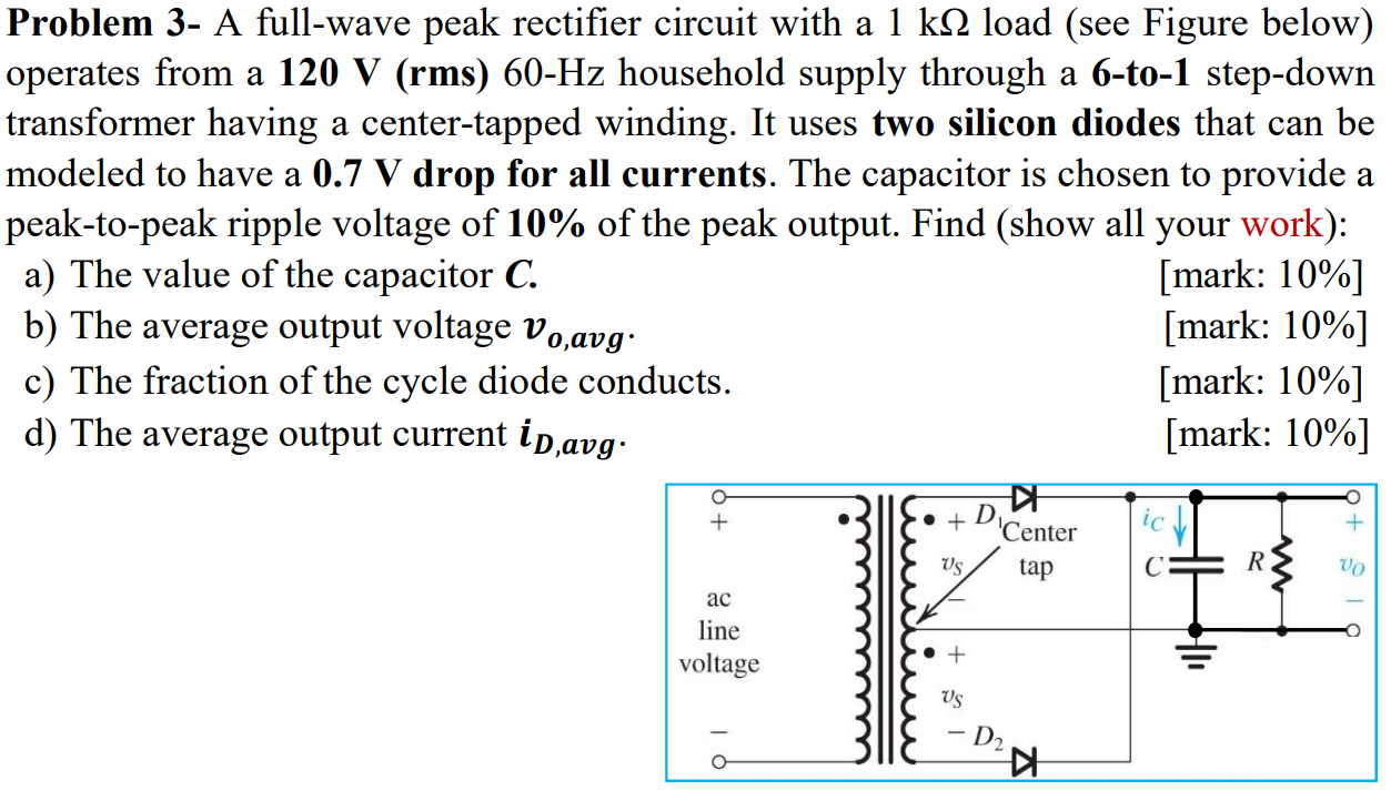 Solved Problem 3- A full-wave peak rectifier circuit with a | Chegg.com