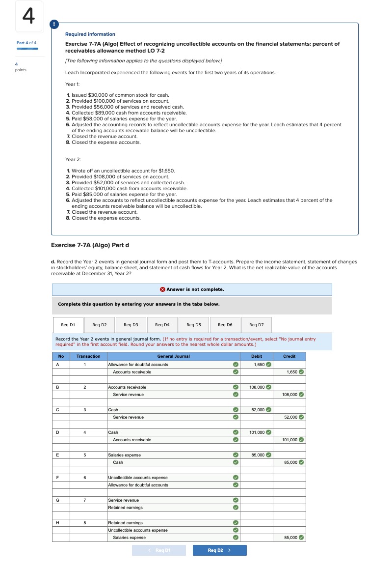 Solved 4 Part 4 of 4 Required information Exercise 7-7A | Chegg.com