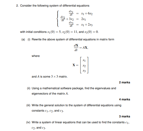 Solved 2. Consider the following system of differential | Chegg.com