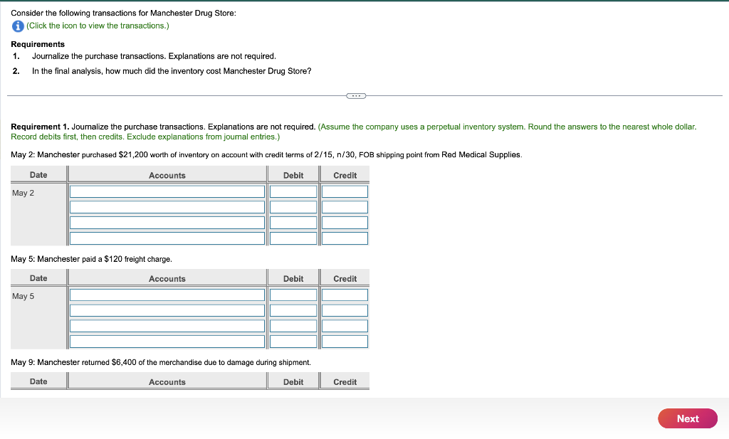 Solved Consider the following transactions for Manchester | Chegg.com