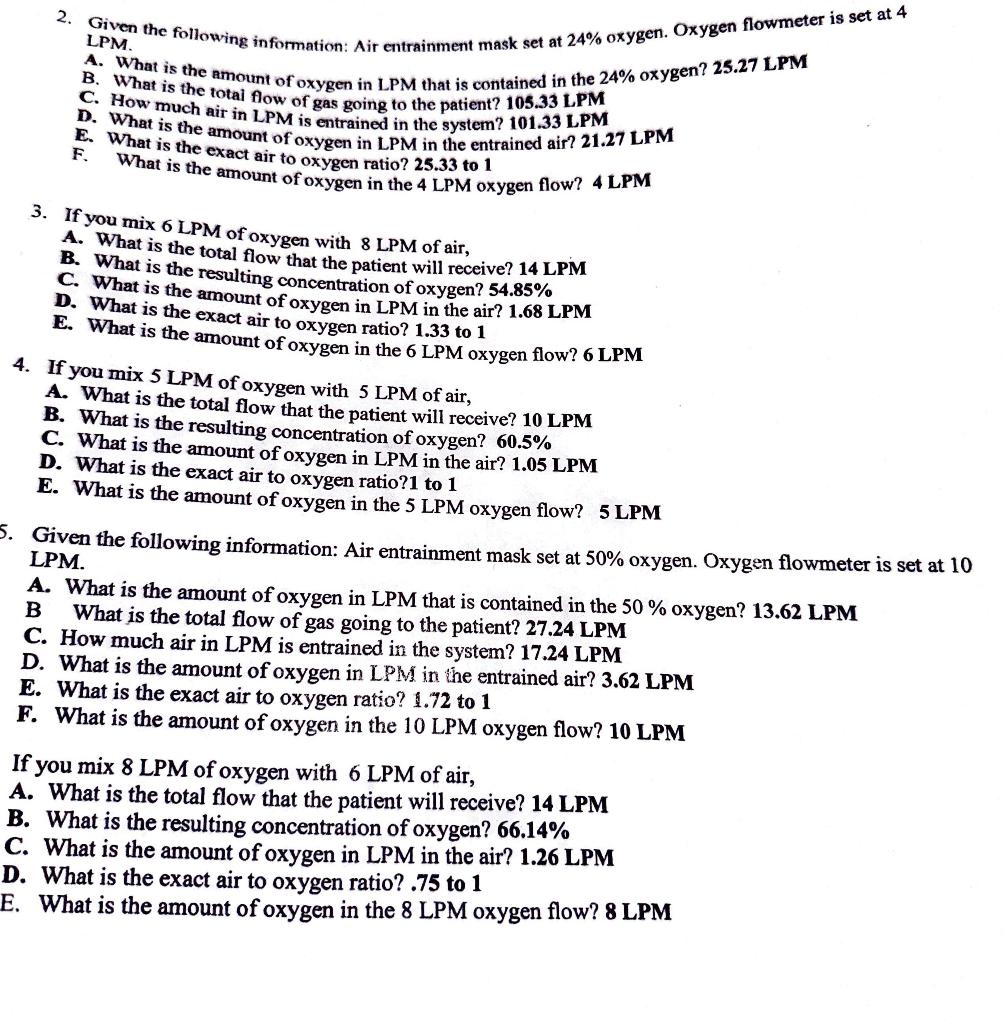 2. Given the following information: Air entrainment | Chegg.com