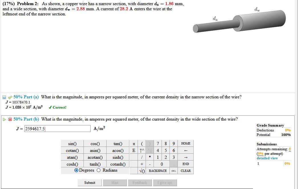 Solved (17\%) Problem 2: As shown, a copper wire has a | Chegg.com