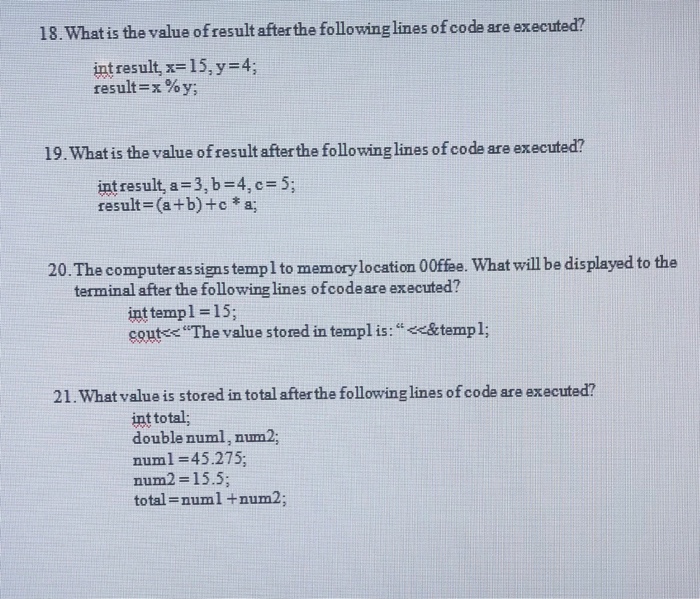 Solved 18·What is the value ofresult afterthe following | Chegg.com