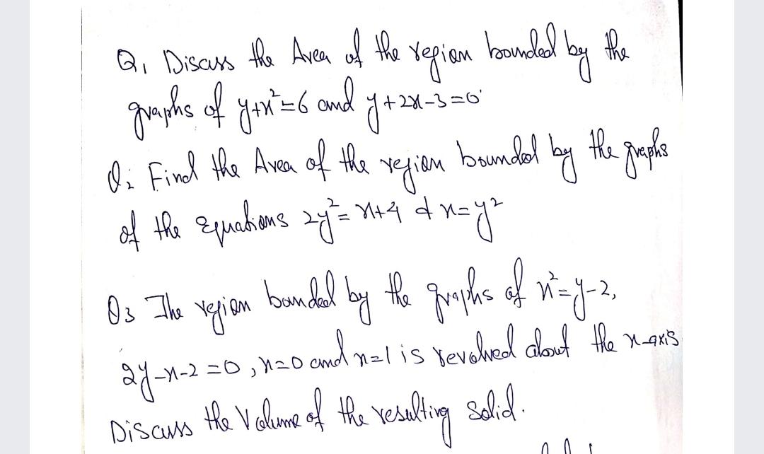 Solved by the Q. Disays the Area of the region bonded graphs | Chegg.com