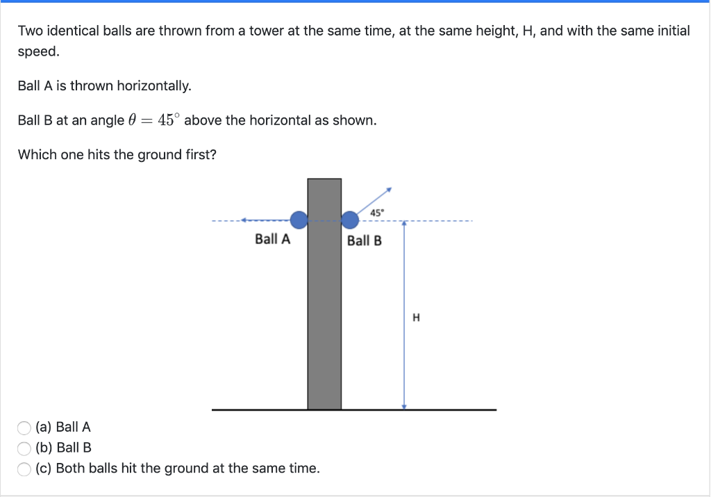Solved Two identical balls are thrown from a tower at the | Chegg.com
