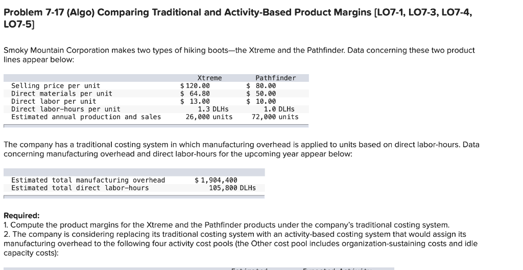 Solved Problem 7-17 (Algo) Comparing Traditional and | Chegg.com