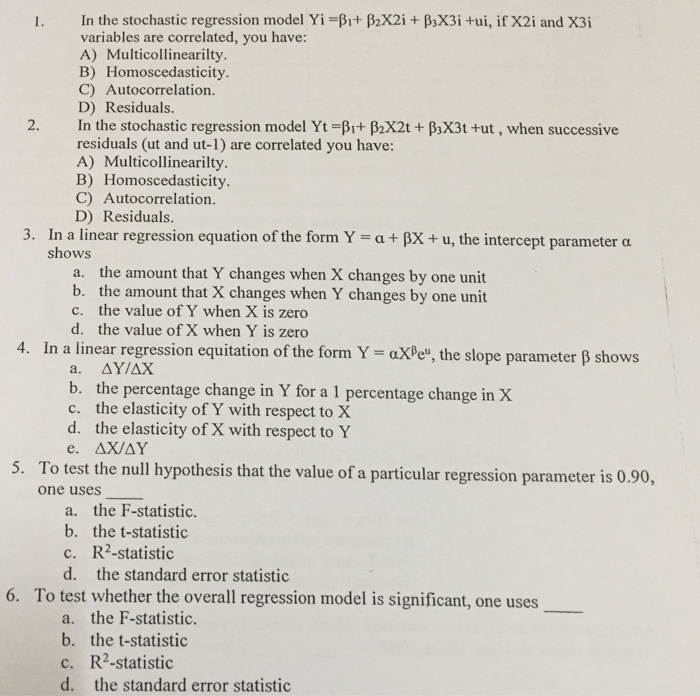 Solved In the stochastic regression model Yi-prt β2X2i + | Chegg.com