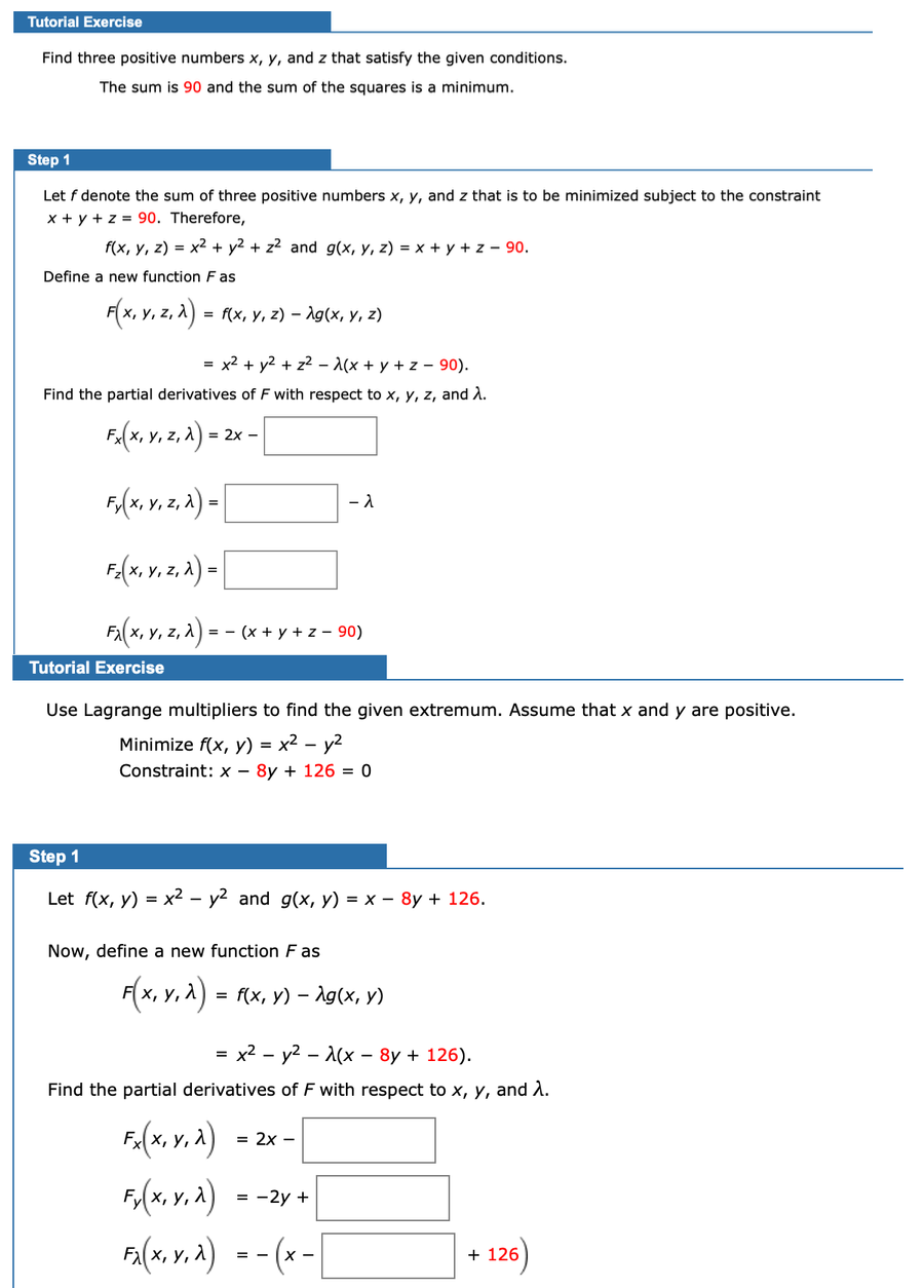 Solved Tutorial Exercise Find three positive numbers x, y, | Chegg.com
