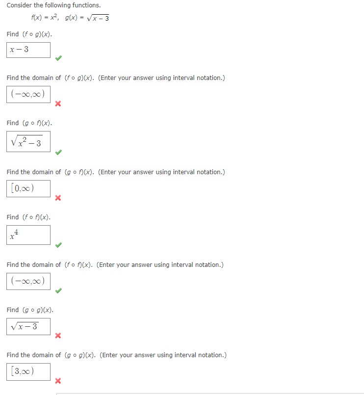 Solved Consider the following functions. f(x)=x2,g(x)=x−3 | Chegg.com