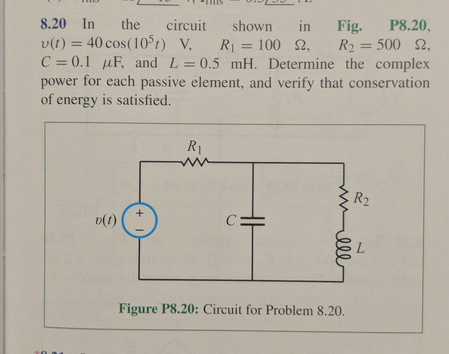 Solved P8.20, Fig. R2 500 2, in the shown circuit 8.20 In | Chegg.com