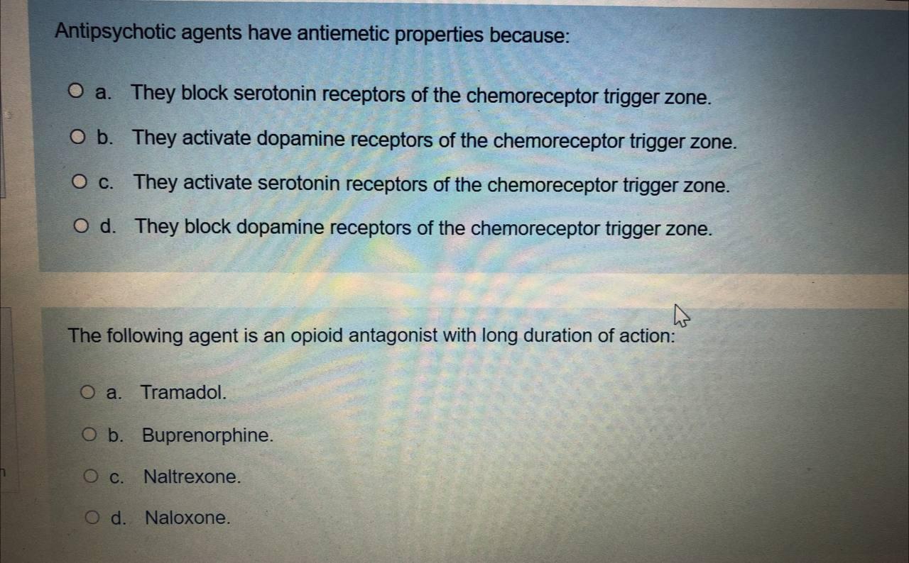 Solved Antipsychotic agents have antiemetic properties | Chegg.com