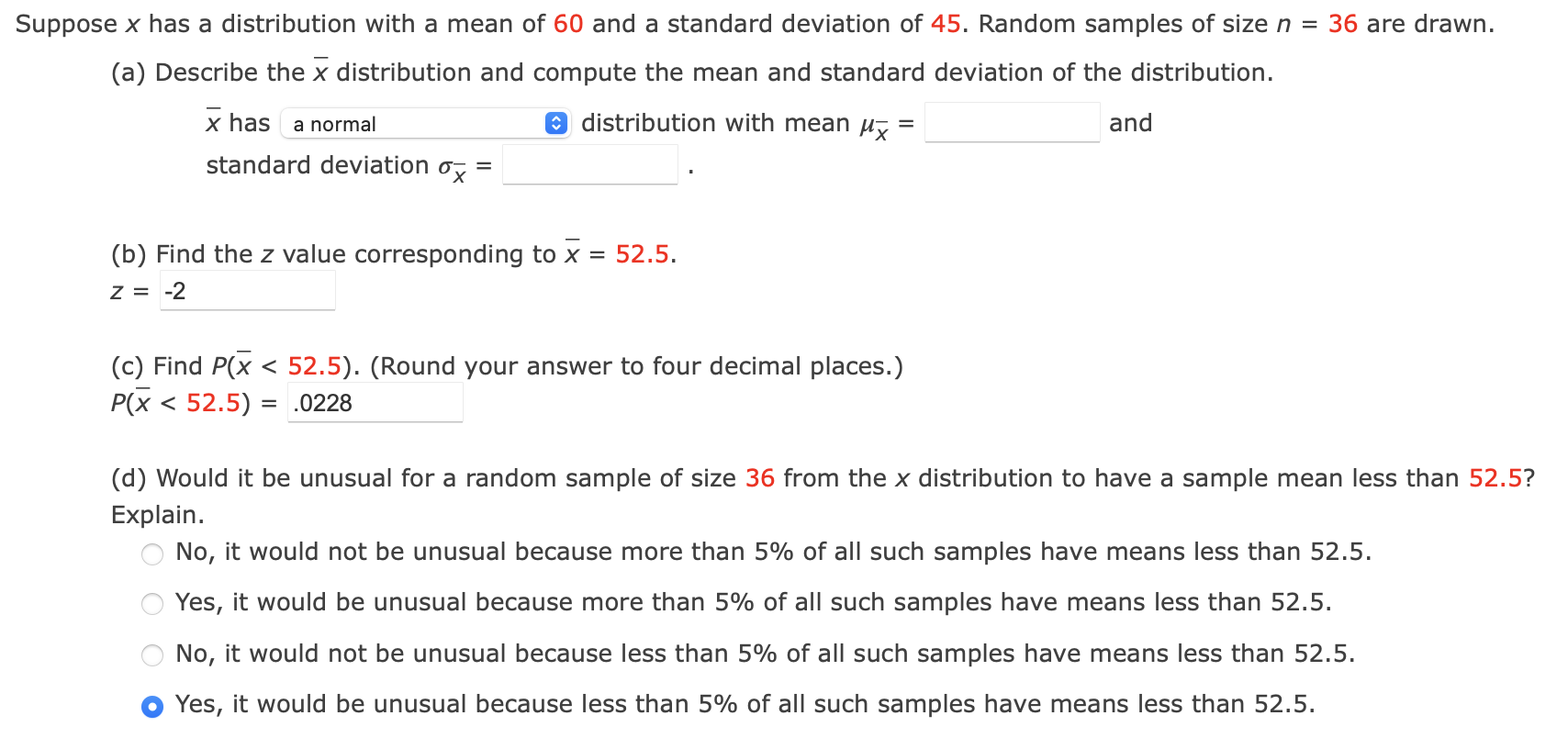 Solved ppose \\( x \\) has a distribution with a mean of 60 | Chegg.com