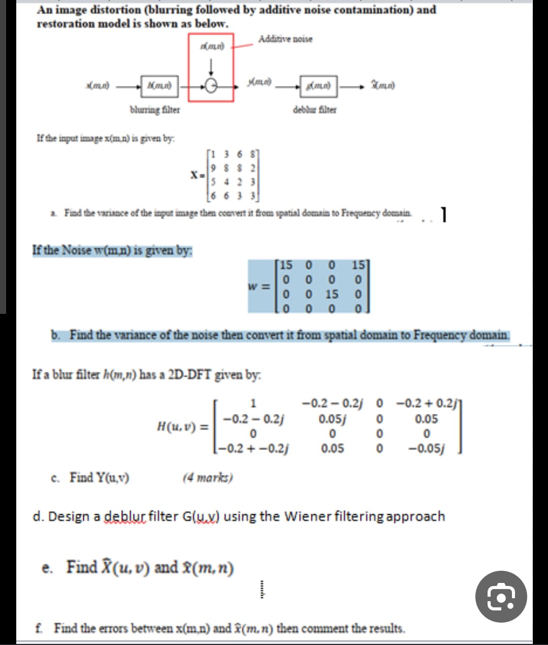 Solved An image distortion (blurring followed by additive | Chegg.com