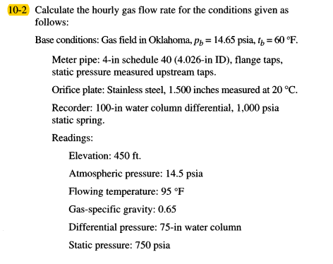 Solved 10-2 Calculate the hourly gas flow rate for the | Chegg.com