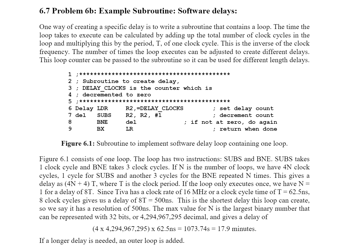 6.7 Problem 6b: Example Subroutine: Software delays: | Chegg.com