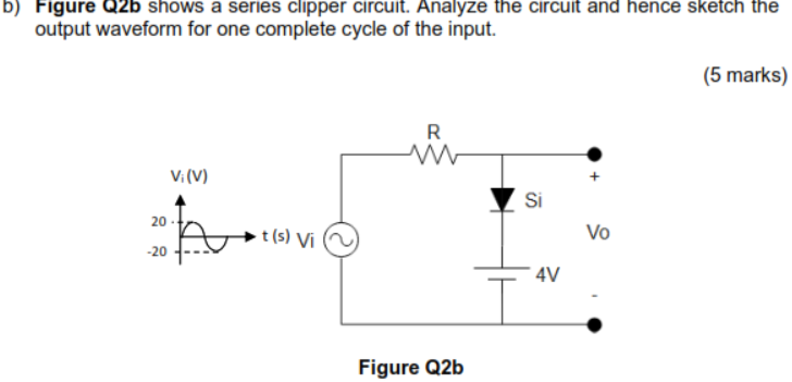 Solved b) Figure Q2b shows a series clipper circuit. Analyze | Chegg.com