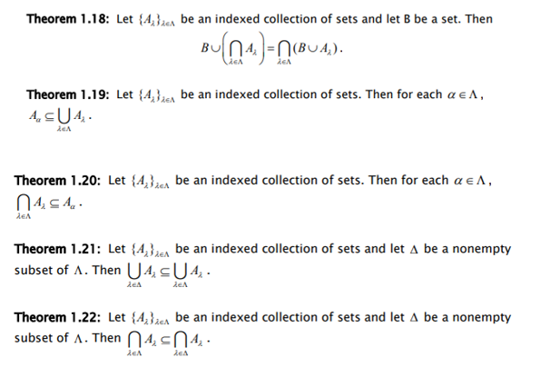 Solved Theorem 1.18: Let be an indexed collection of sets | Chegg.com