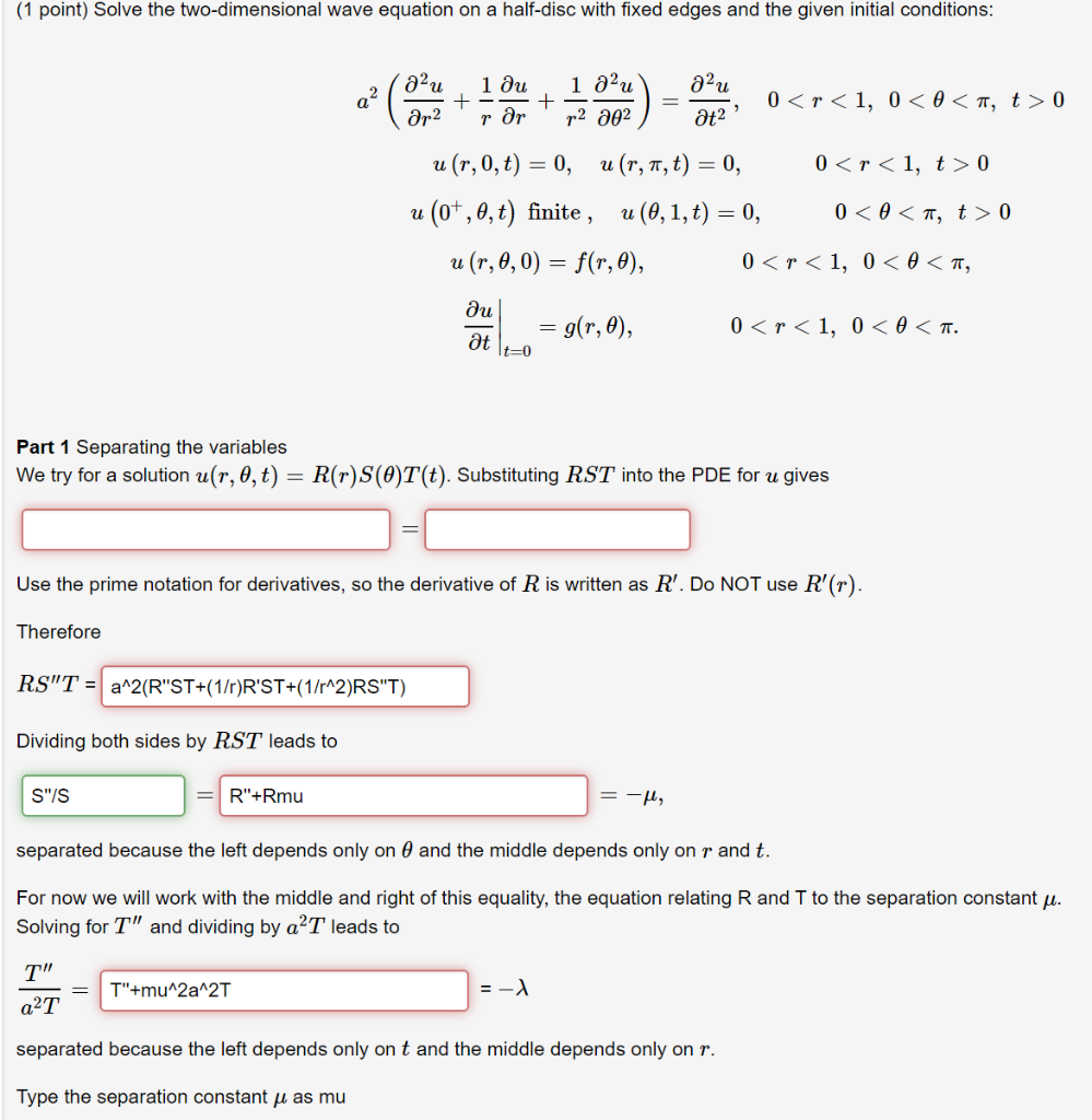 (1 point) Solve the two-dimensional wave equation on | Chegg.com