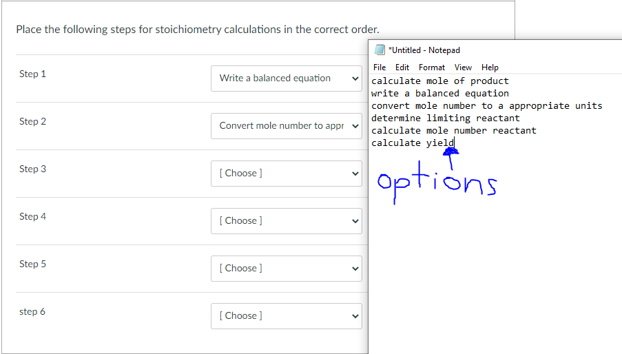 Solved Place the following steps for stoichiometry | Chegg.com