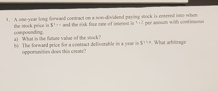 Solved . A one-year long forward contract on a non-dividend | Chegg.com