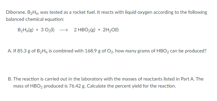 Solved Diborane, B2H6, was tested as a rocket fuel. It | Chegg.com