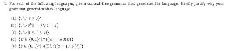 Solved 1. For each of the following languages, give a | Chegg.com