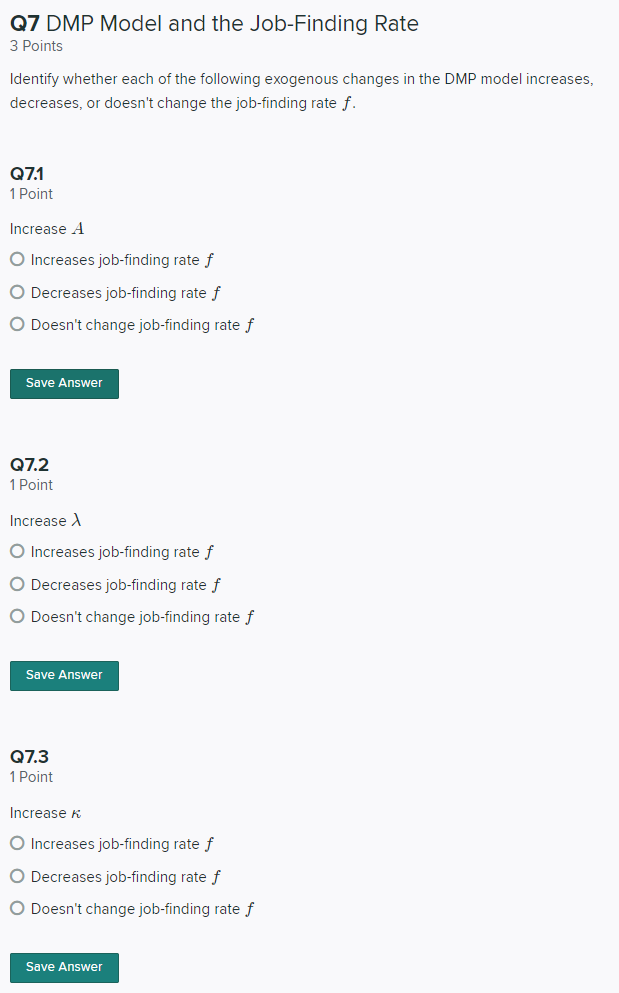 Solved Q7 DMP Model and the Job-Finding Rate 3 Points | Chegg.com